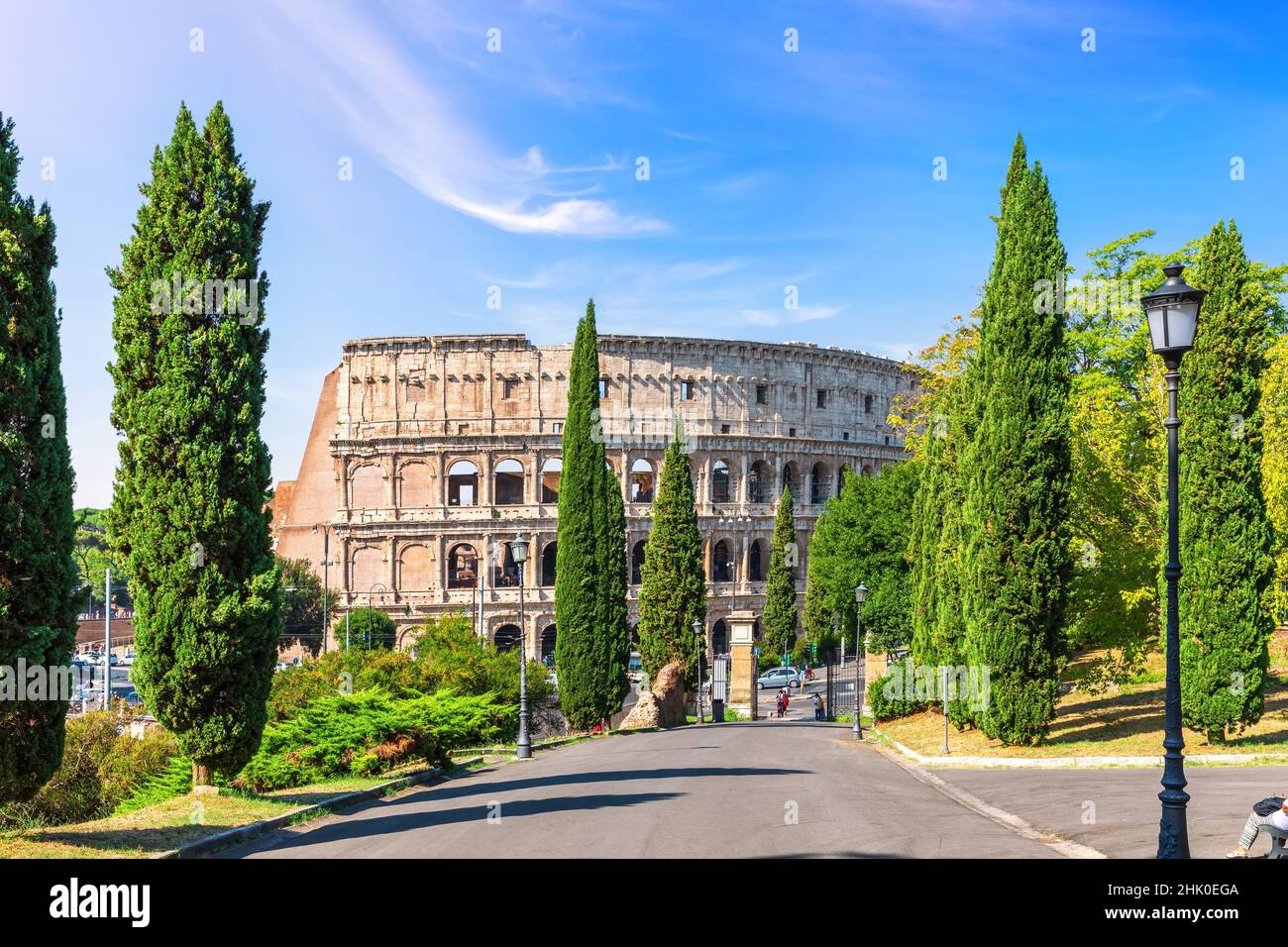 The Colloseum in Rome, view from the Oppian Hill park, Italy Stock ...