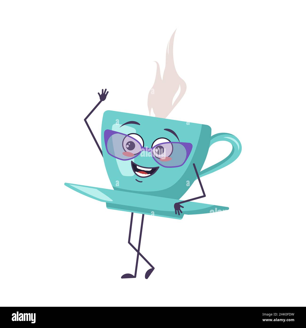 Cute cup of tea character with glasses and joyful emotions, smiling ...