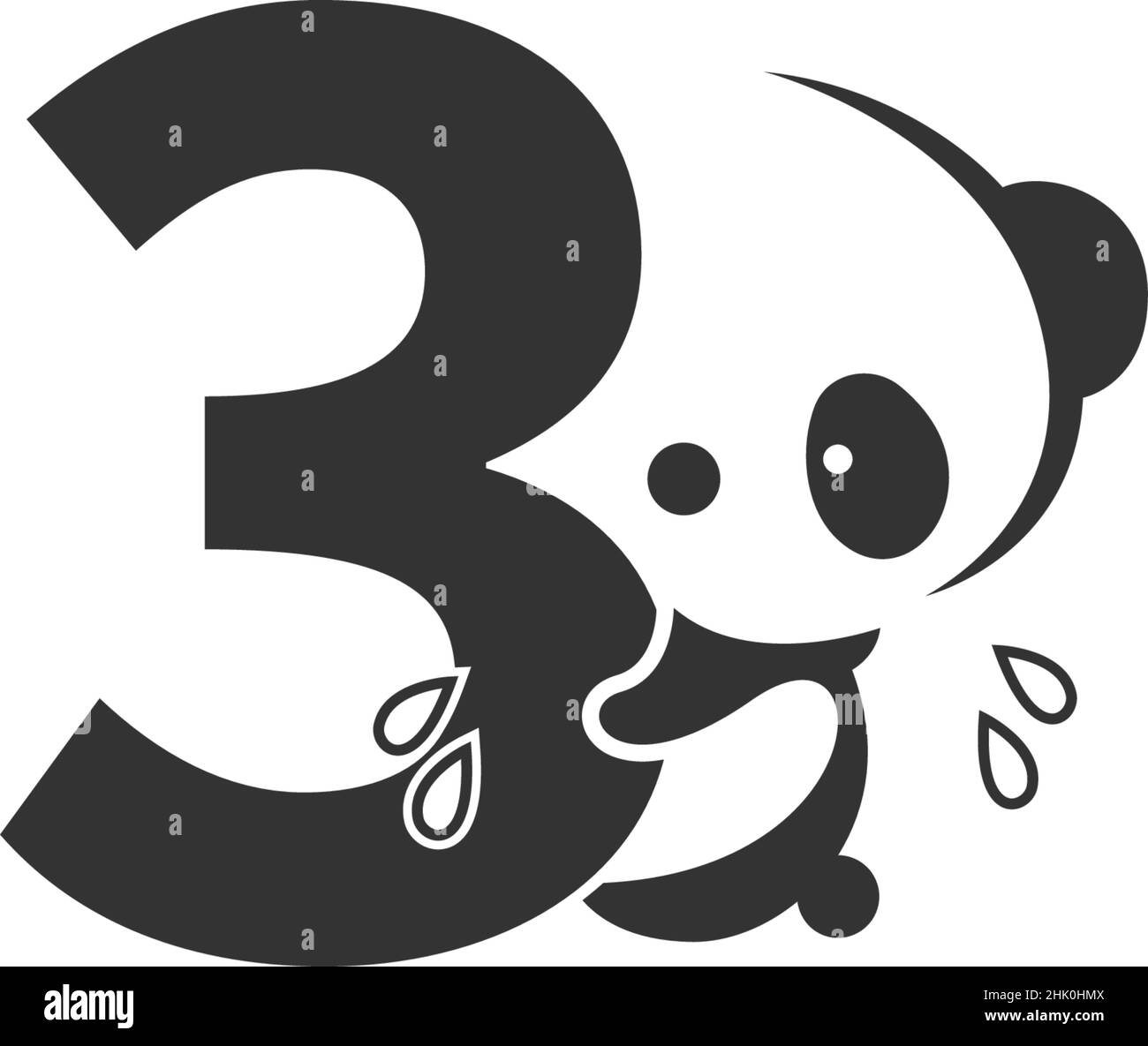 Panda icon behind number 3 logo illustration template Stock Vector ...