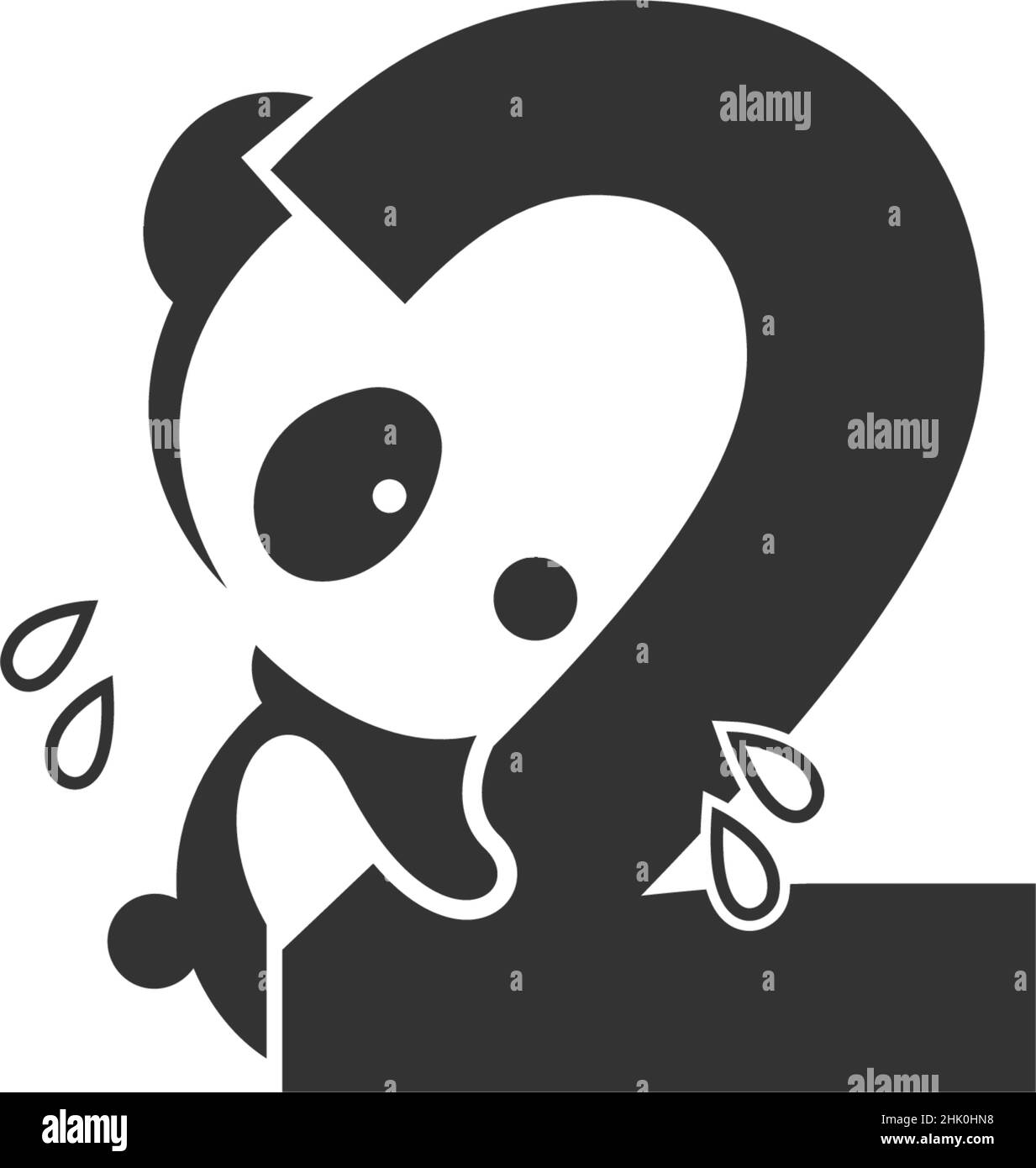 Panda icon behind number 2 logo illustration template Stock Vector ...