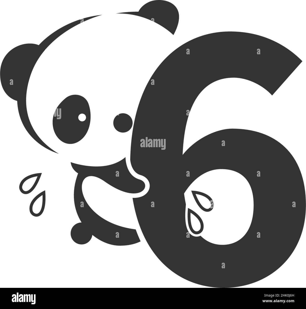 Panda icon behind number 6 logo illustration template Stock Vector ...