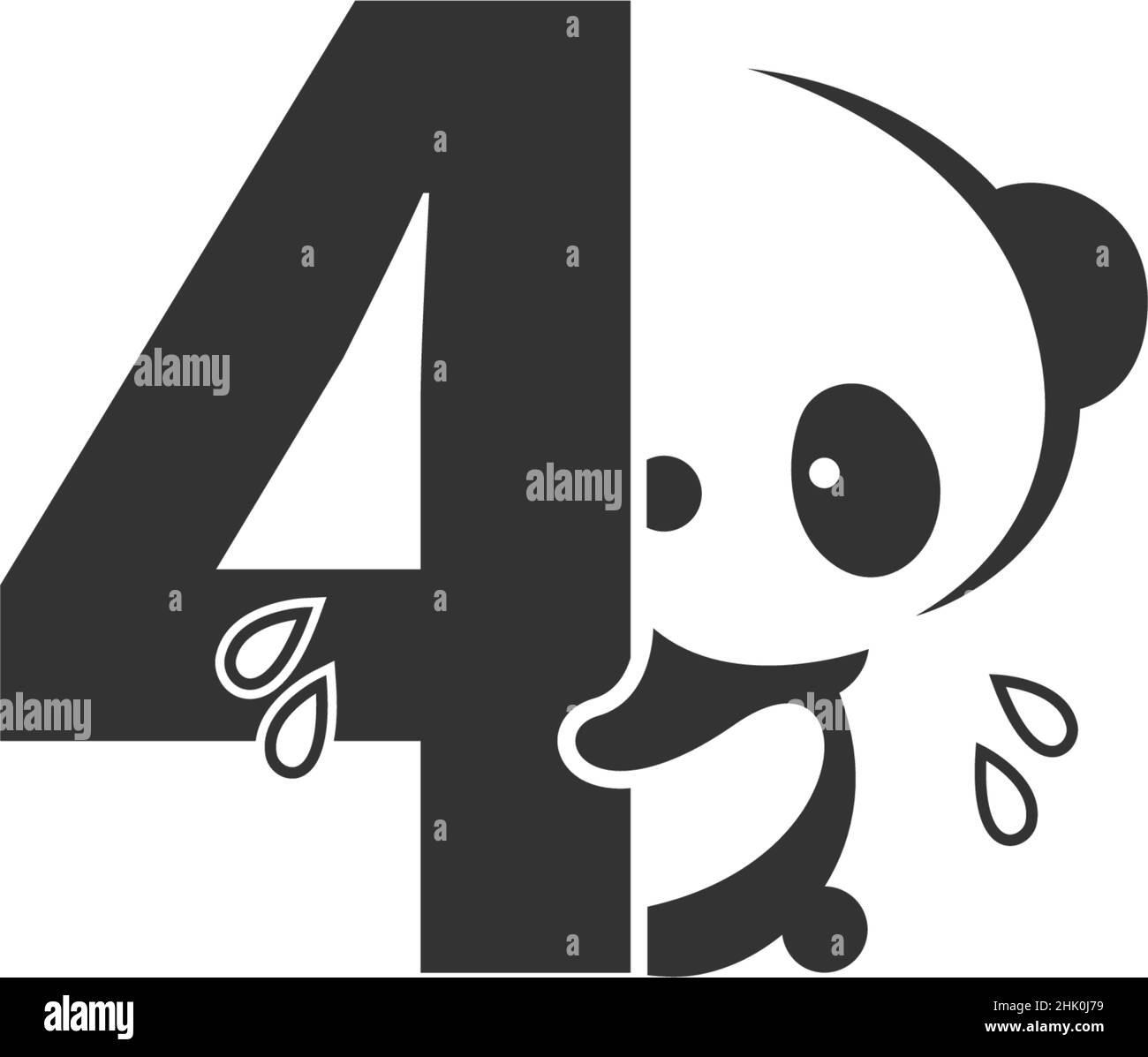 Panda icon behind number 4 logo illustration template Stock Vector ...