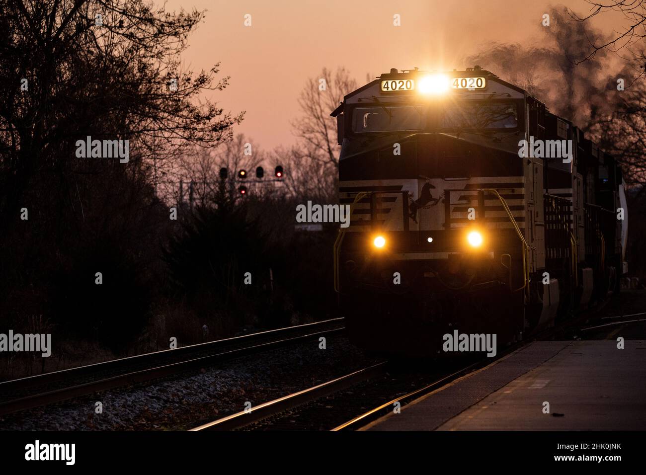 Norfolk Southern train passing through the station at Charlottesville ...