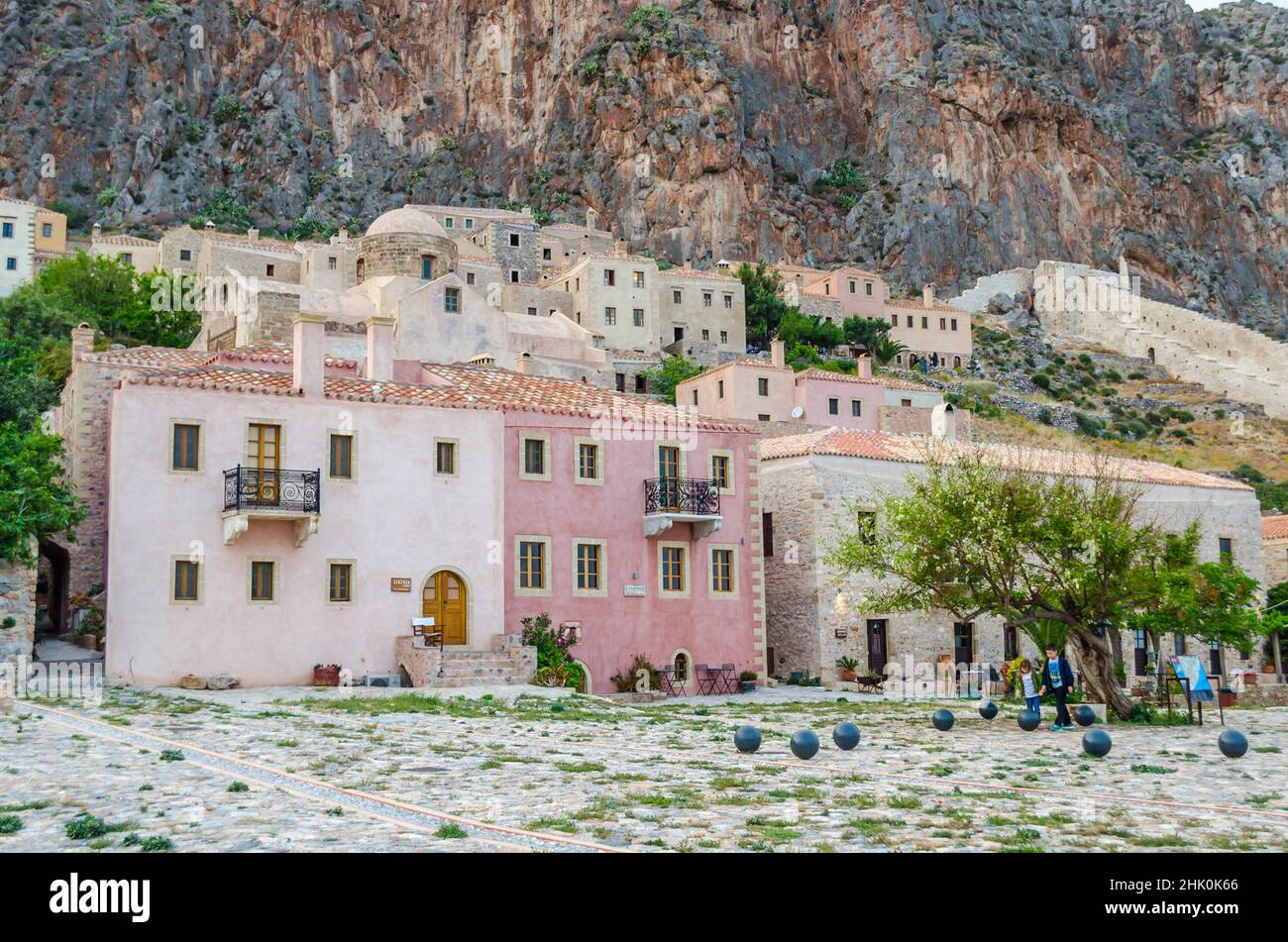 Medieval City of Monemvasia Island with Amphitheatrical Architecture in ...