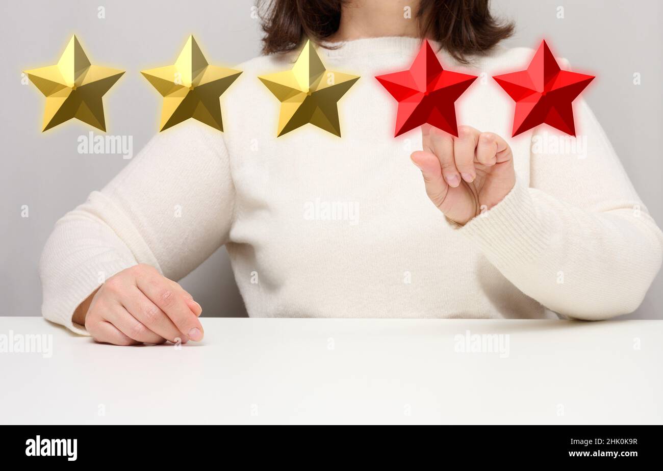 Customer experience feedback concept. Five red stars, the best rating ...