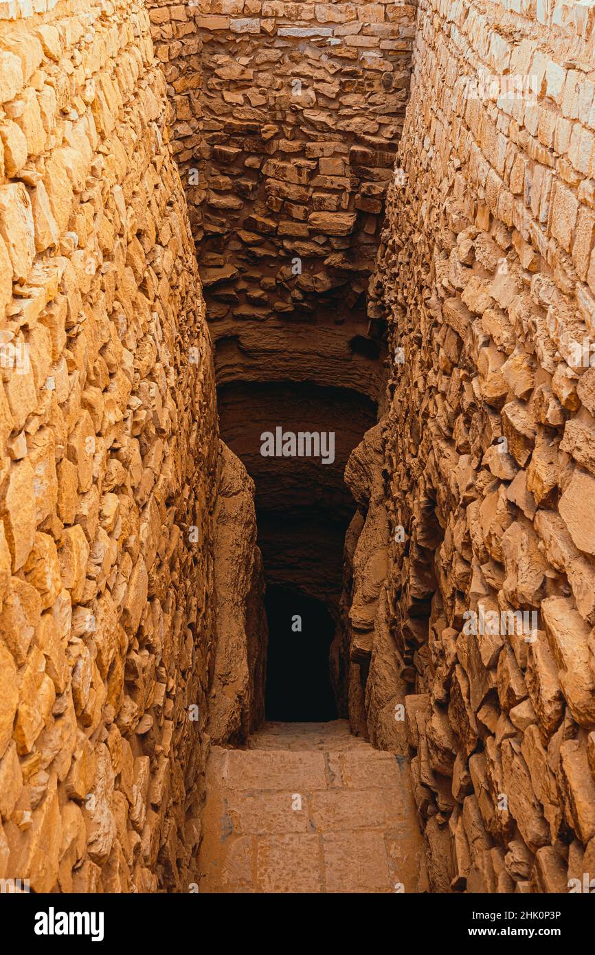 Stone stairs and wall entrance to the pyramid of Djoser in Cairo ...
