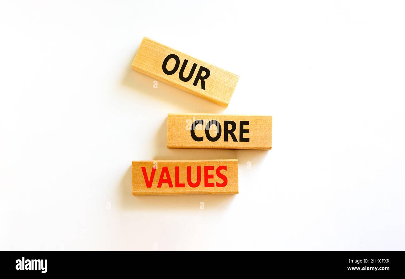Our core values symbol. Concept words Our core values on wooden blocks ...