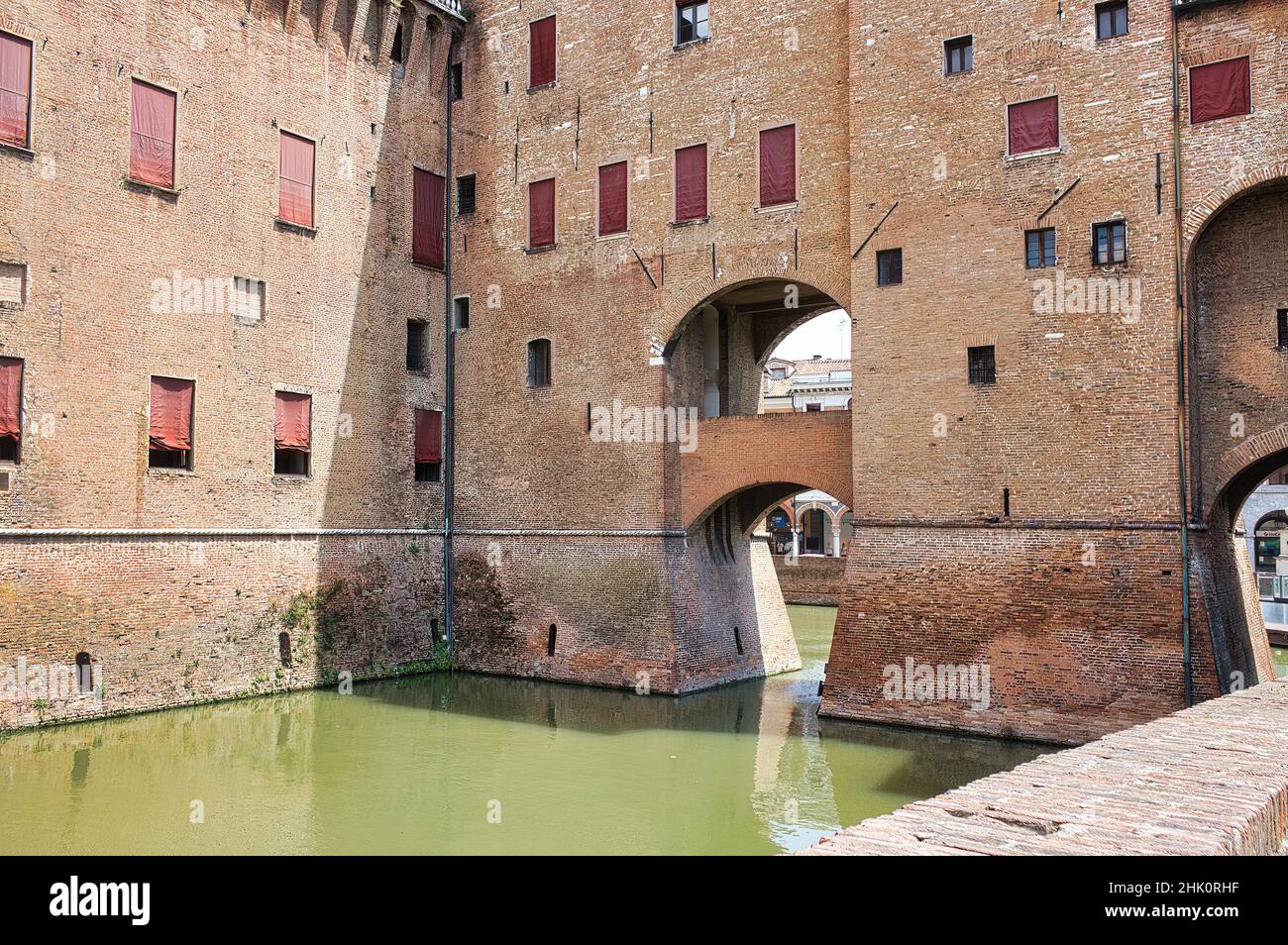 The moat of the Este castle in Ferrara, Italy Stock Photo - Alamy