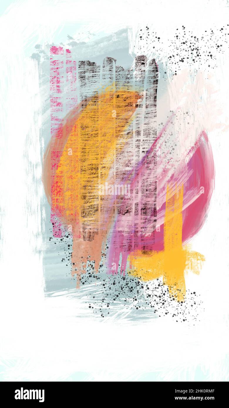 Abstract composition in mixed technique and textures on a white ...