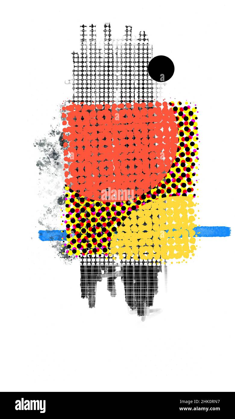 Abstract composition in mixed technique and textures on a white ...