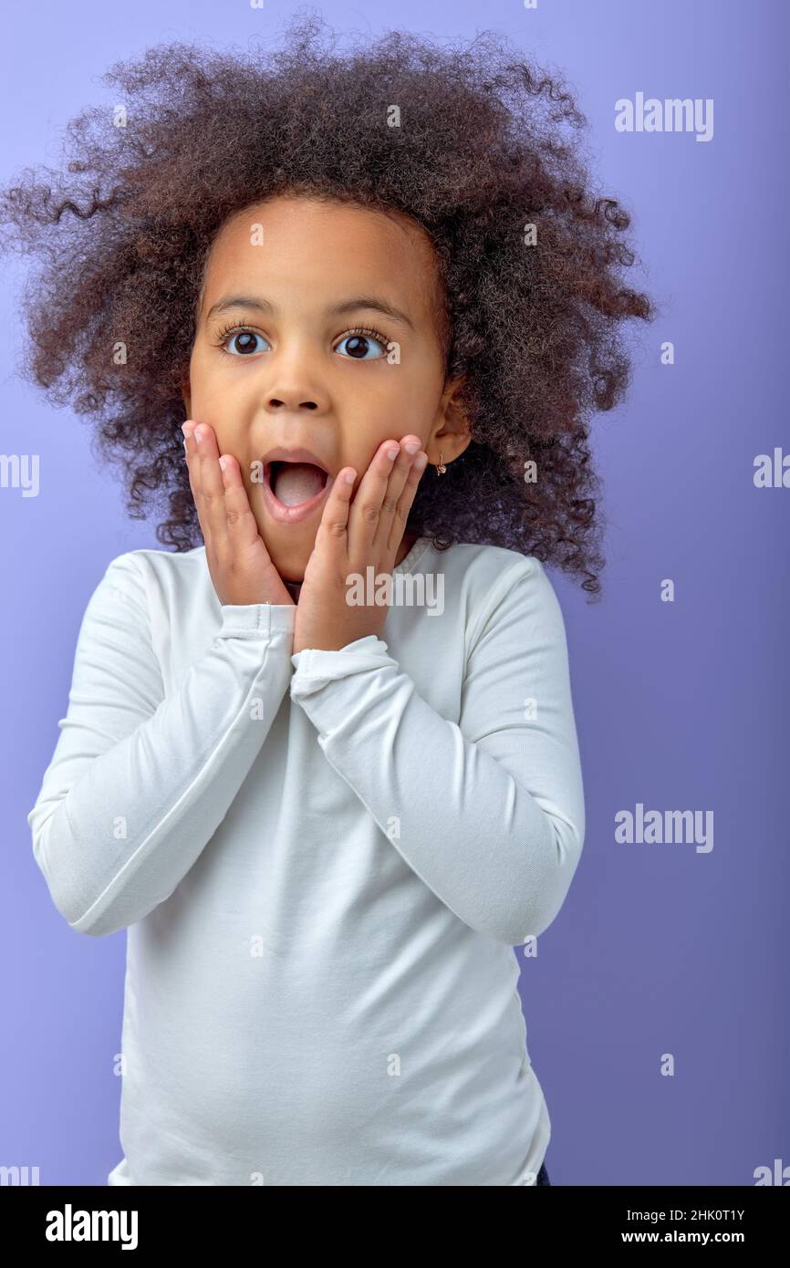 Photo of black little kid amazed shocked omg wow fake novelty reaction ...