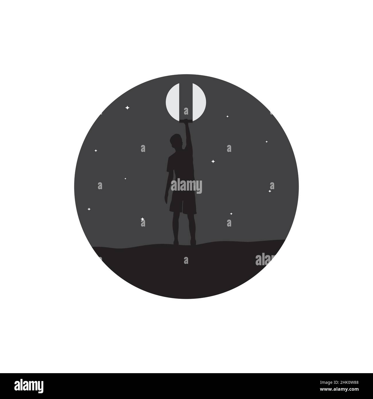 silhouette young man painting moon logo design, vector graphic symbol ...
