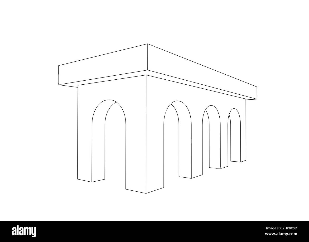 arches in perspective, 3d line drawing of a simple architectural detail ...