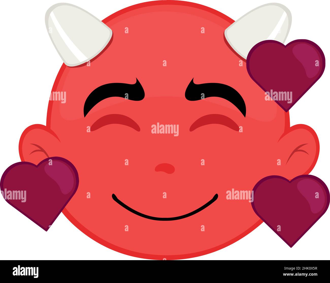 Vector illustration of the face of a cartoon devil surrounded by hearts ...