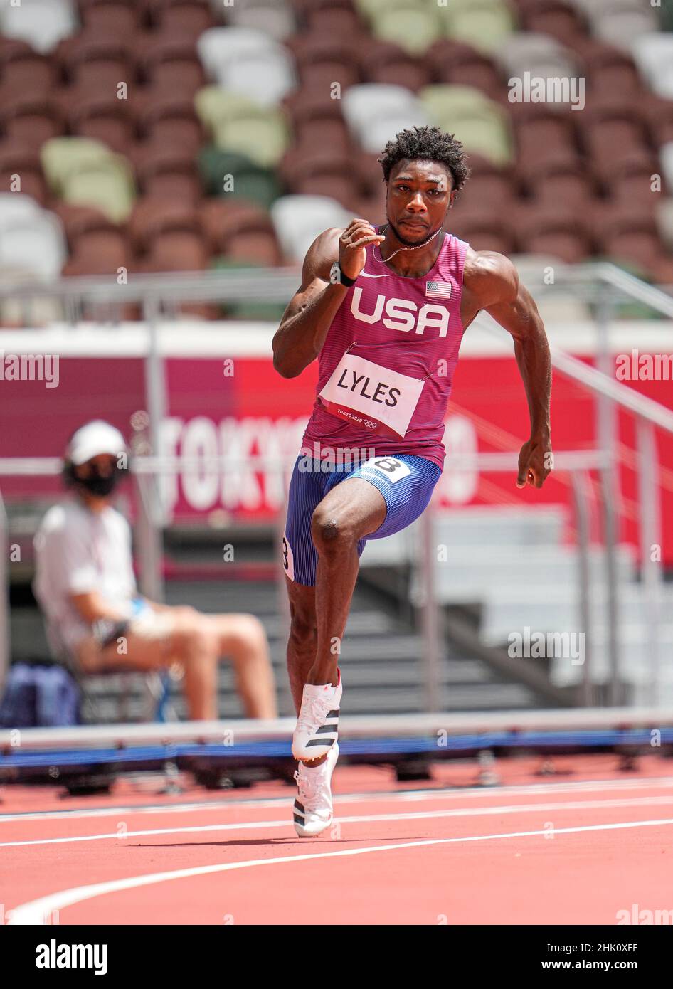 Noha Lyles participating in the 200 meter at the Tokyo 2020 Olympic ...