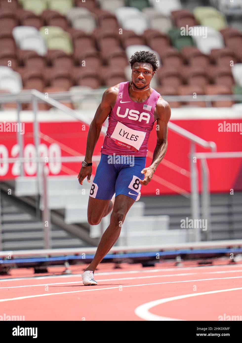 Noha Lyles participating in the 200 meter at the Tokyo 2020 Olympic ...