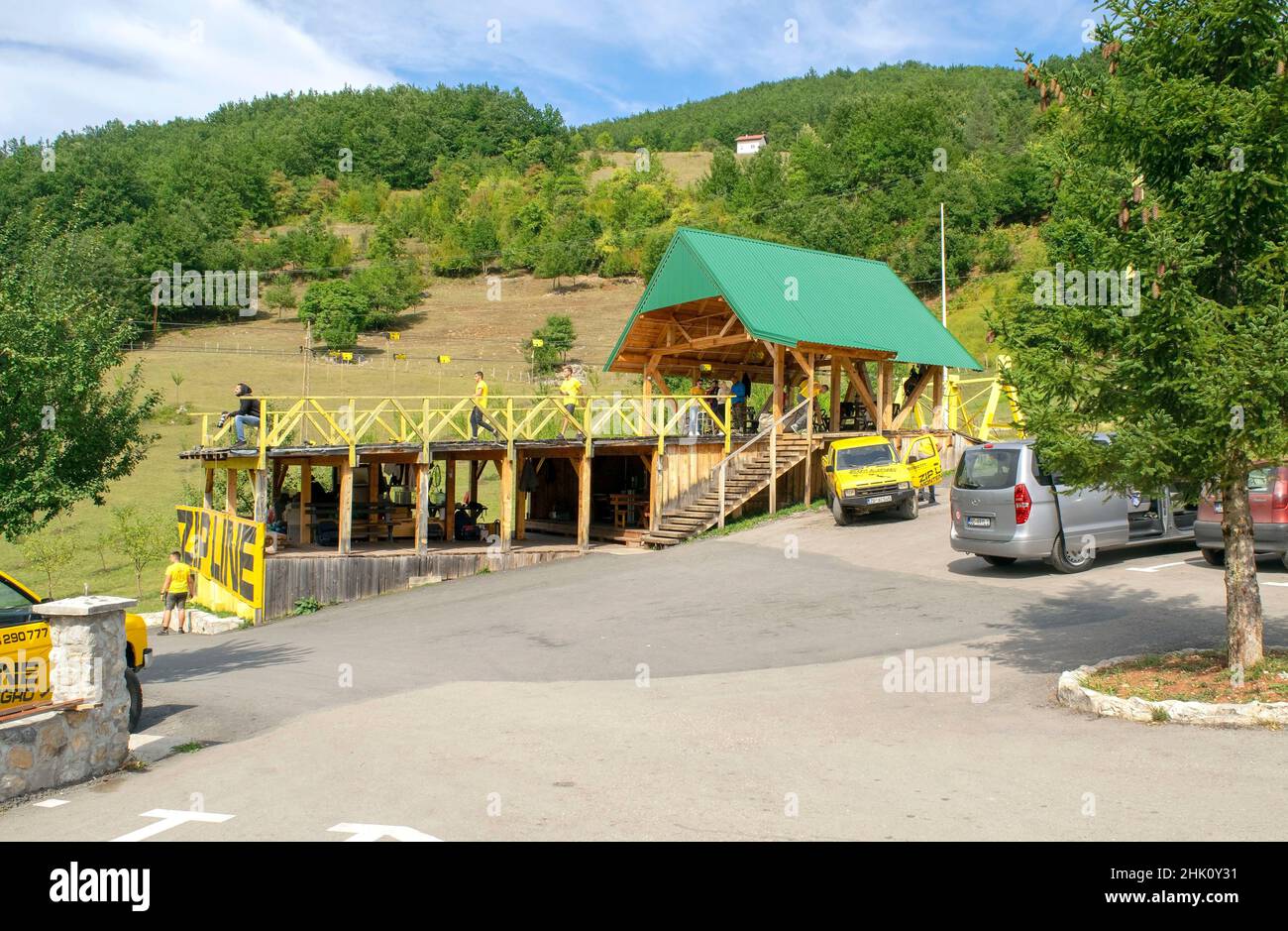 Montenegro - Budva: September 8, 2021: Zip line among Djurdjevica Tara ...
