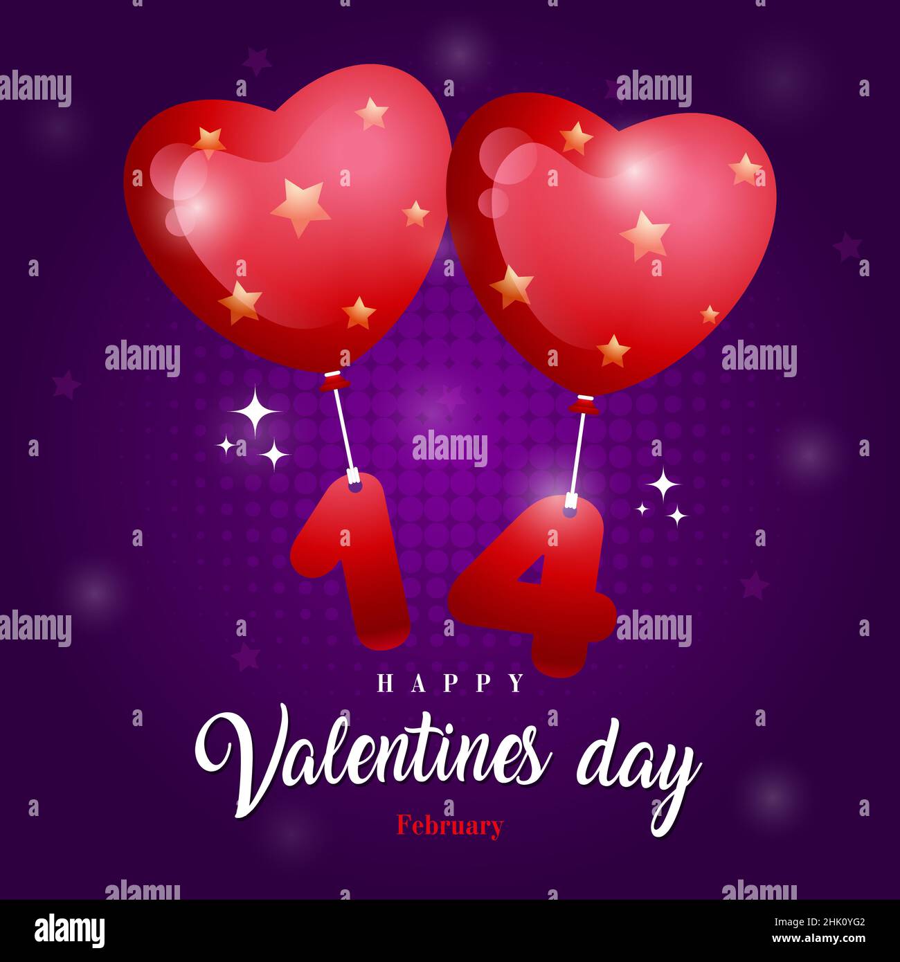 Heart shaped balloons and number 14 on a purple background. Concept for ...