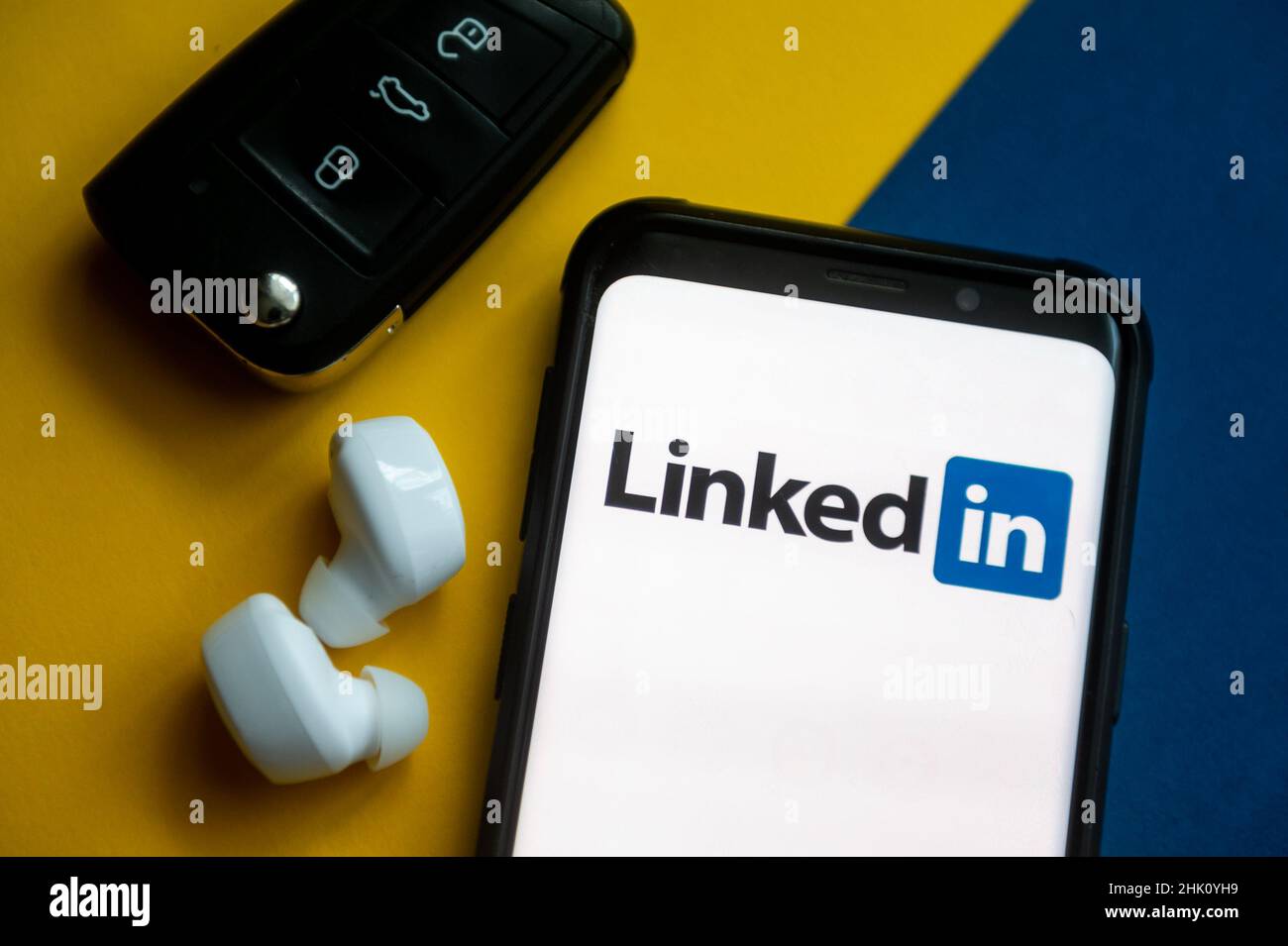 In this photo illustration a LinkedIn logo seen displayed on a ...