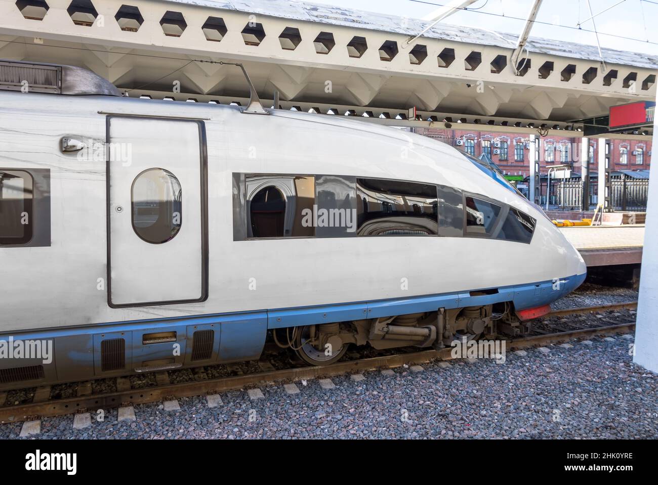 First main car of the high-speed train at the passenger station Stock ...