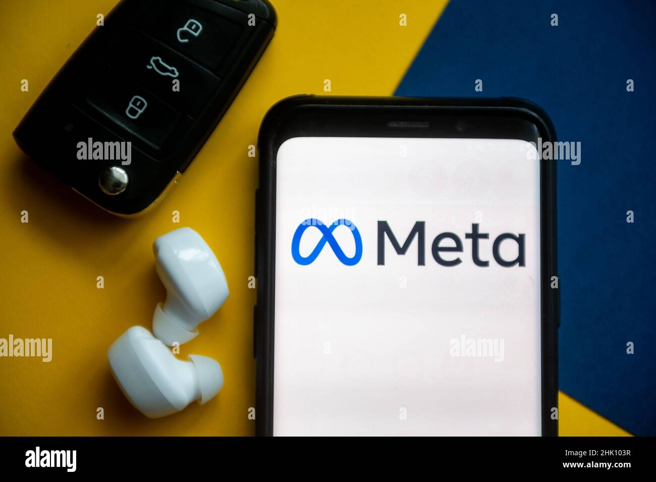 In this photo illustration a Meta logo seen displayed on a smartphone ...