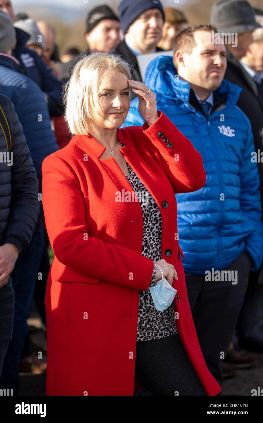 DUP MLA Pam Cameron outside to Parliament Buildings at Stormont while a ...