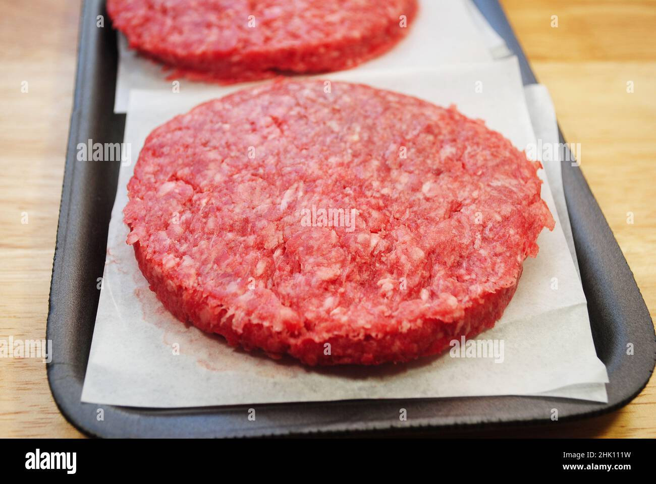 Fresh Raw Beef Hamburger Patties Stock Photo - Alamy