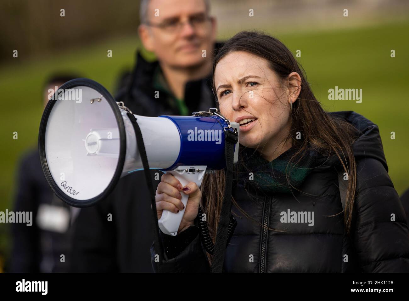 People Before Profit Councillor Fiona Ferguson speaking to a gathered ...