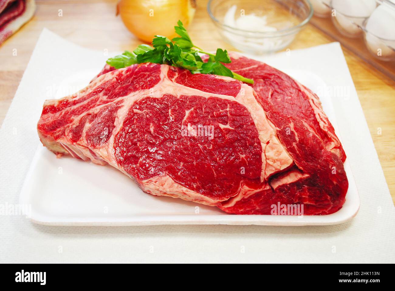Two Raw Prime Rib Steaks Ready to be Prepared Stock Photo - Alamy