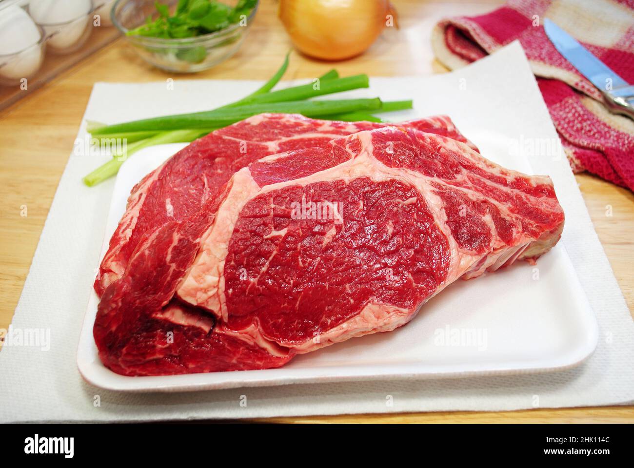 Two Raw Prime Rib Steaks Ready to be Prepared Stock Photo - Alamy