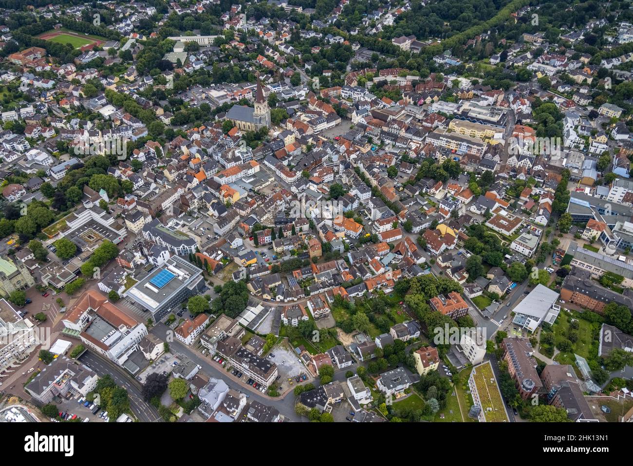 Aerial view, Old town, Building site and renovation of the evang. City ...