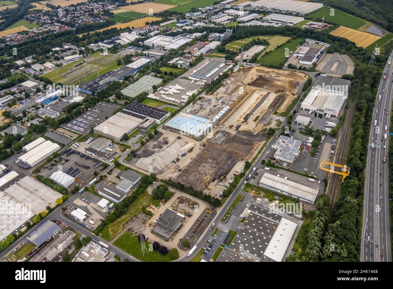 Aerial view, construction site and new building at Otto-Hahn-Straße in ...