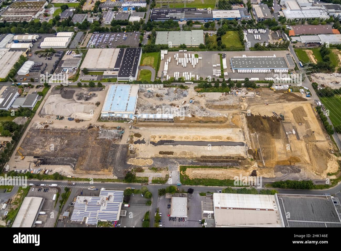 Aerial view, construction site and new building at Otto-Hahn-Straße in ...