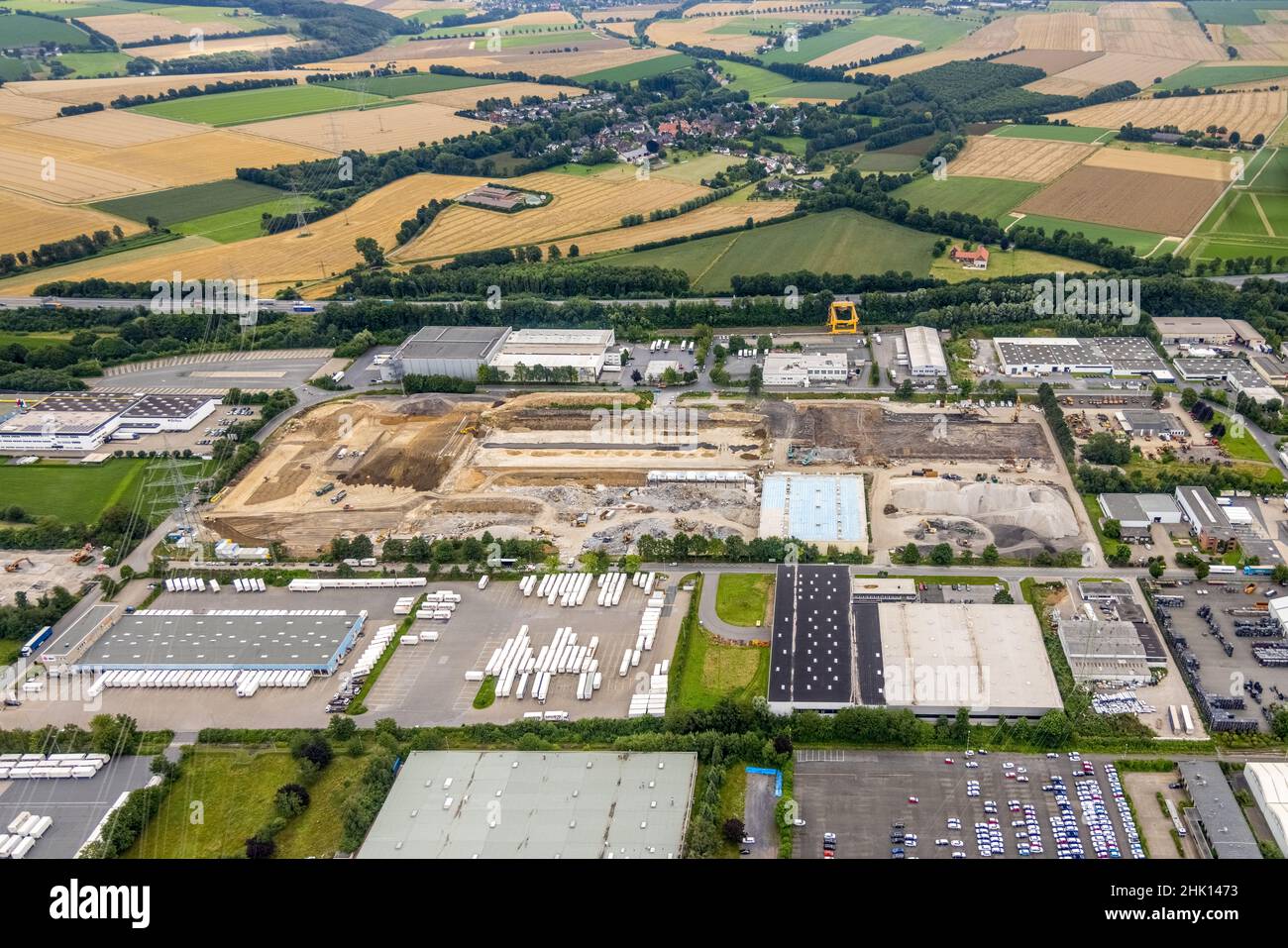 Aerial view, construction site and new building at Otto-Hahn-Straße in ...