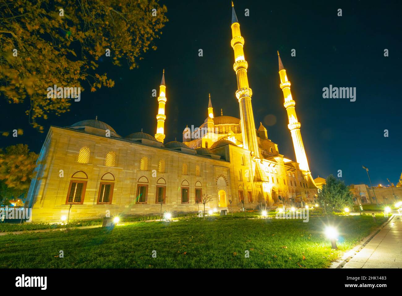 Islamic background. Selimiye Mosque at night. Ramadan or kandil or ...