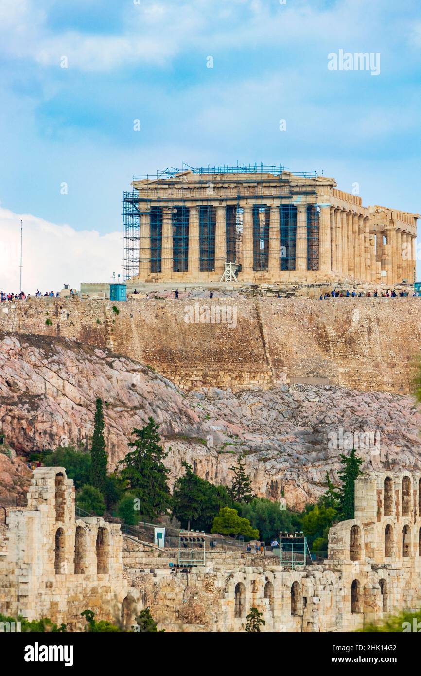 Acropolis of Athens on hill with amazing and beautiful ruins Parthenon ...