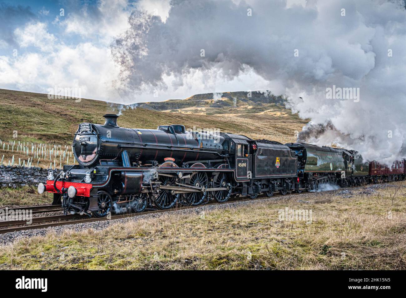 This double header steam train is headed by the LMS Class 6P 4-6-0 ...