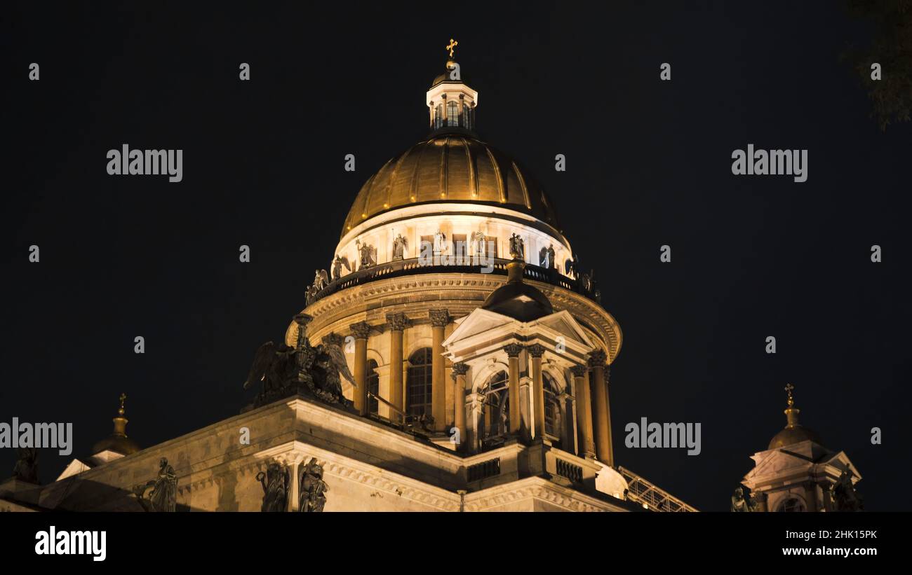 Beautiful architecture of Cathedral with dome and lighting in night ...
