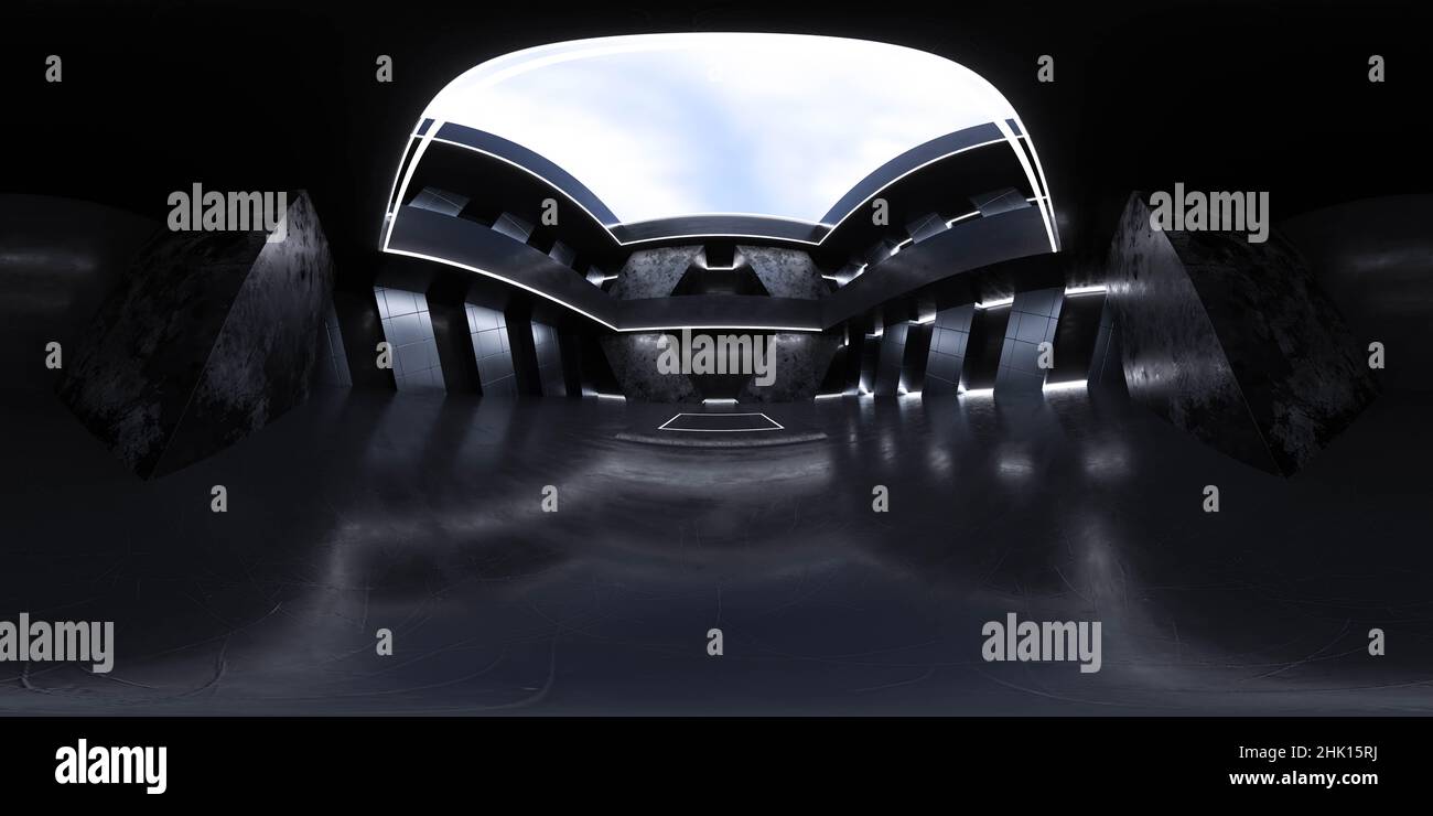 360 degree full panorama environment map of abstract dark concrete ...