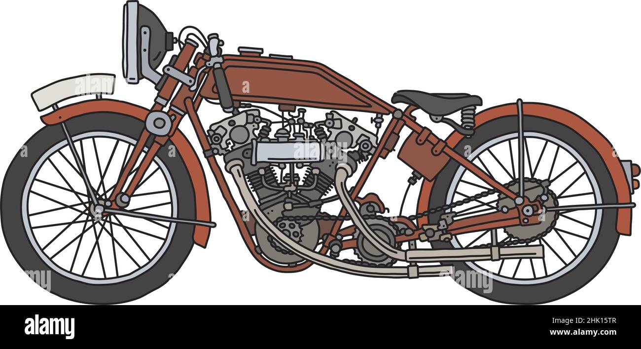 The hand drawing of a vintage red sport motorcycle Stock Vector Image ...