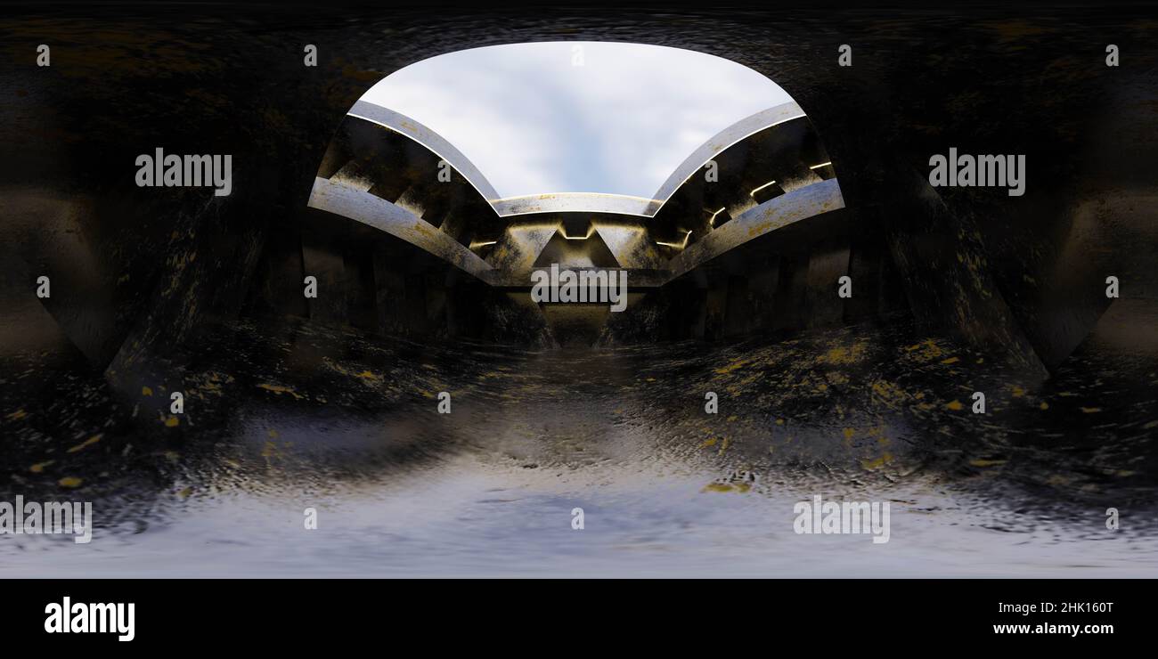 360 degree full panorama environment map of abstract dark concrete ...