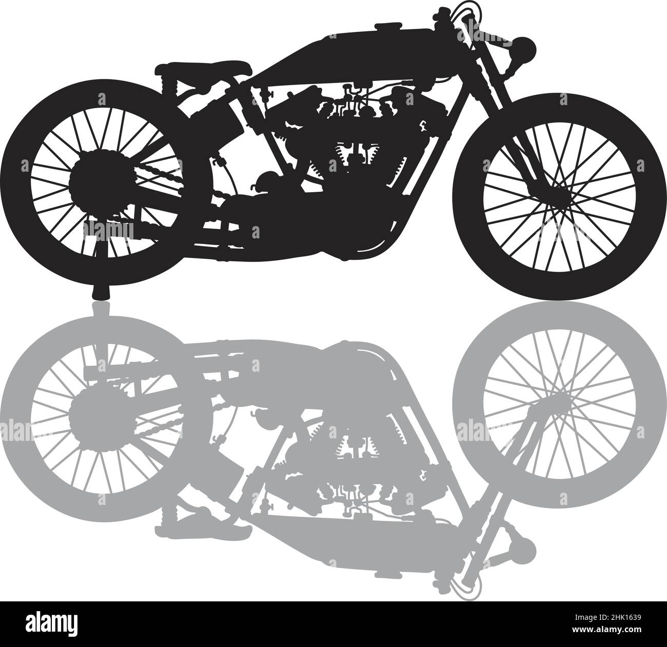 The black silhouette of a vintage race motorcycle with a shadow Stock ...