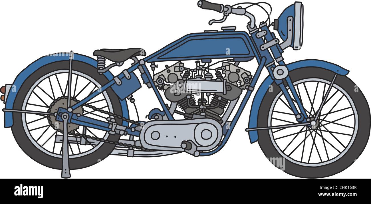 The hand drawing of a vintage blue sport motorcycle Stock Vector Image ...