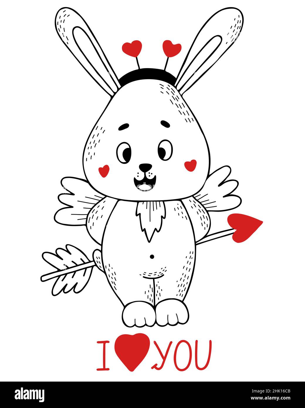 Cute rabbit character cupid with wings and an arrow with heart. Vector ...