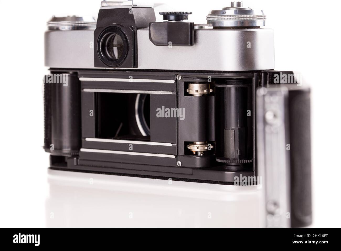 Old metal photo camera. Isolated on a white background Stock Photo - Alamy