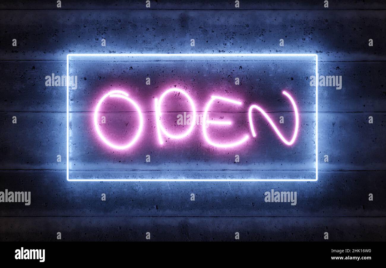 neon light open letters sign night club store shop opening hours ...