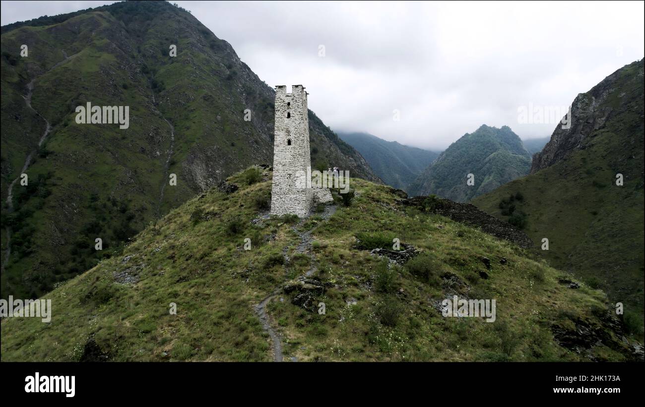 Aerial view ancient village built summit white mountain hi-res stock ...