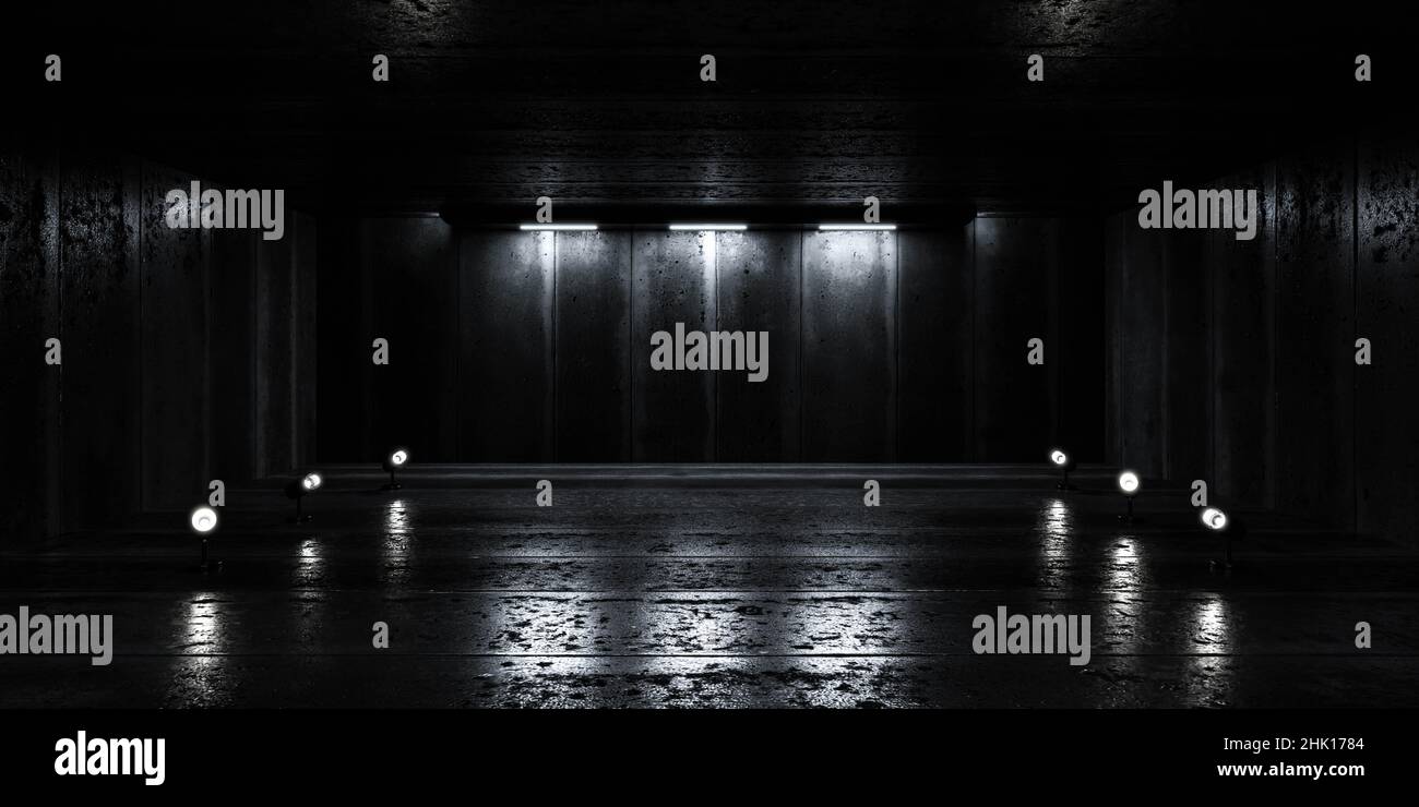 dark industrial concrete basement with spot lights background backdrop ...