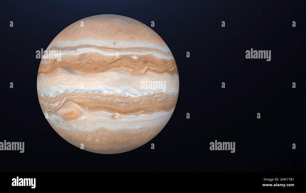 Abstract animation of gas giant planet Jupiter rotating in space with ...