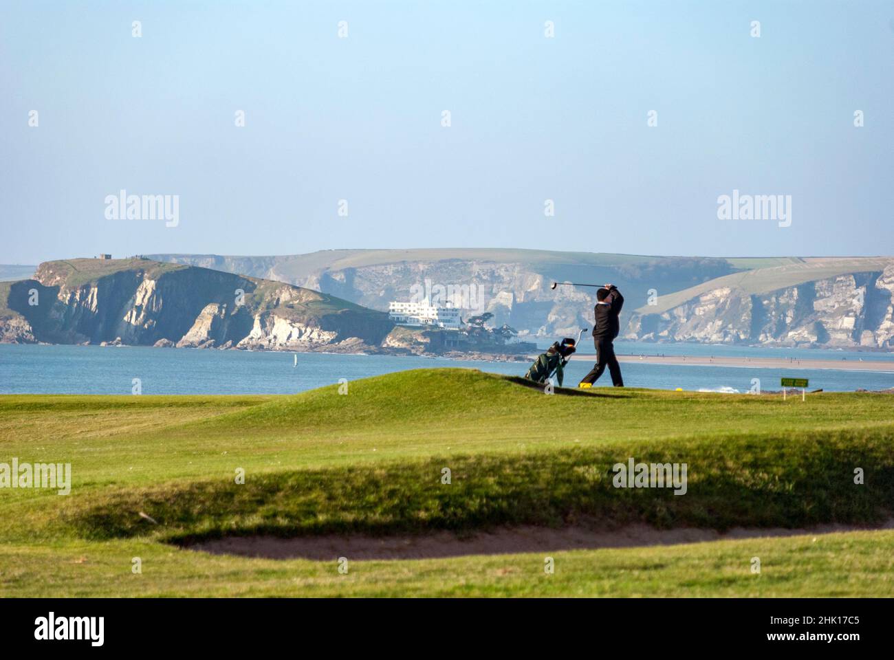 UK, England, Devonshire, South Hams. Thurlestone Golf Course with Burgh ...